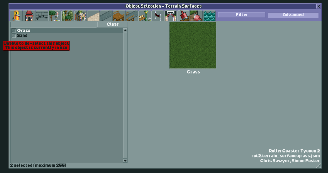 Grass and Rock terrain objects cannot be de-selected · Issue #20164 · OpenRCT2/OpenRCT2 · GitHub