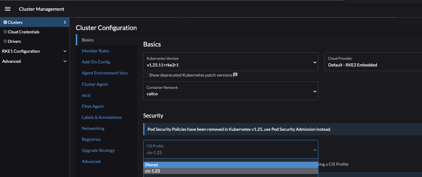 [BUG] Drop-down menu does not display newer CIS profiles (cis-1.7 and cis-1.24) for RKE2 Custom ...