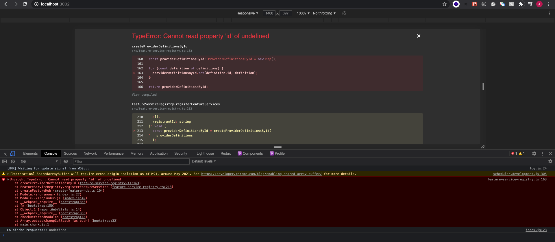How can I define a service inside "featureServiceDefinitions: []" that is being loaded from a ...