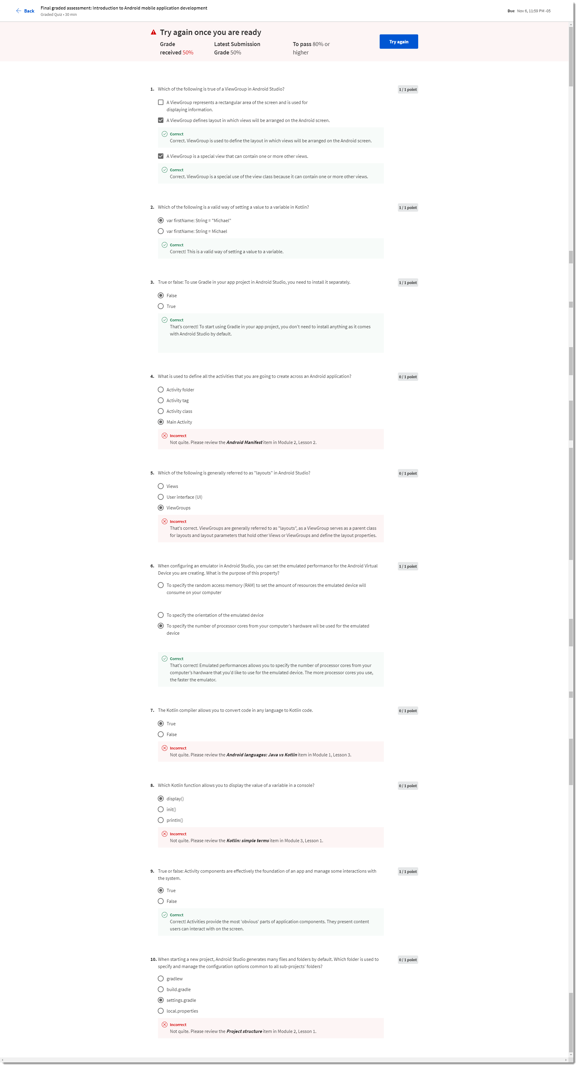 Final graded assessment: Introduction to Android mobile application development attempts · Issue ...