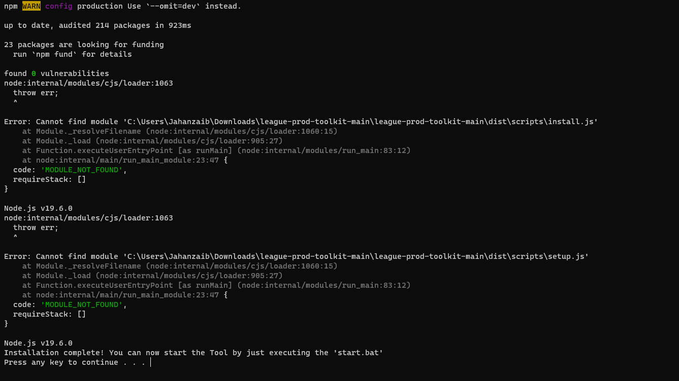 [ Question ] Install fails with missing modules · Issue #235 · RCVolus/league-prod-toolkit · GitHub