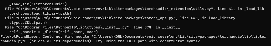 FileNotFoundError: Could not find module · Issue #597 · voicepaw/so-vits-svc-fork · GitHub