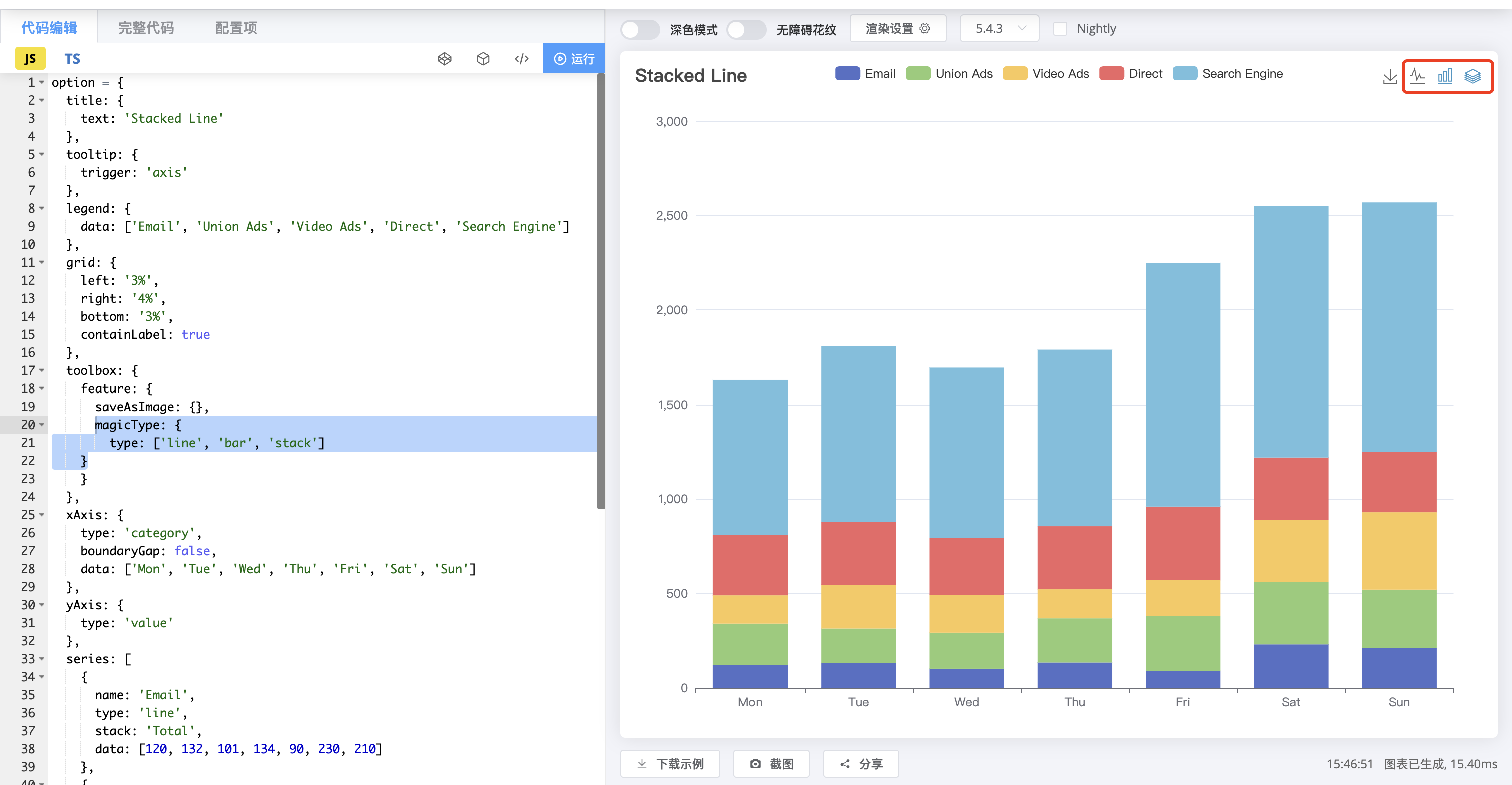 [Bug] magicType点击不同格式的展示不能有效立即生效 · Issue #19131 · apache/echarts · GitHub