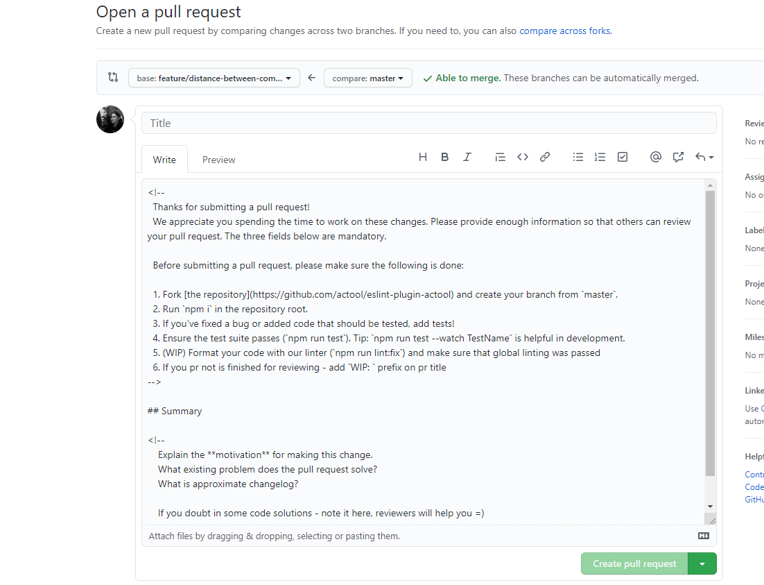 Specify pr template · Issue #50 · actool/eslint-plugin-actool · GitHub