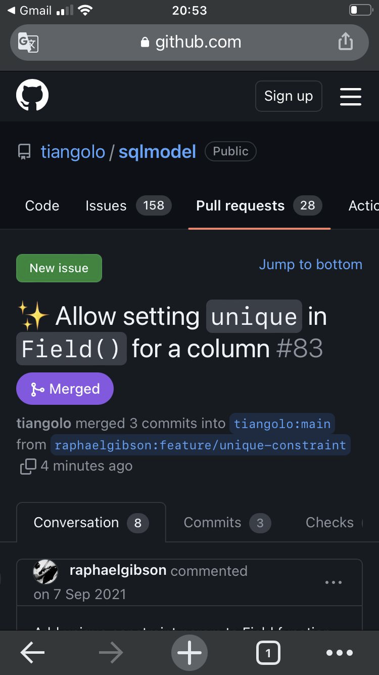 How to define unique constraint in table columns · Issue #82 · fastapi/sqlmodel · GitHub