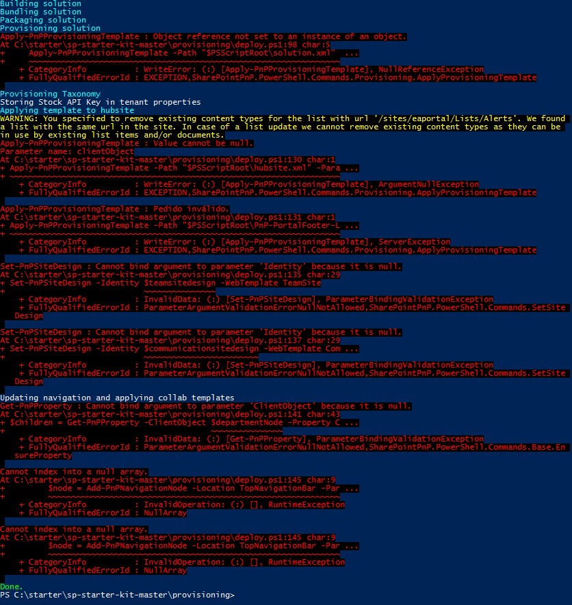 Error Provisioningtemplate · Issue #130 · pnp/sp-starter-kit · GitHub