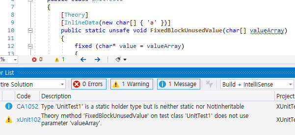 xUnit1026 (Unused parameter) fires on `fixed` statement · Issue #1969 · xunit/xunit · GitHub