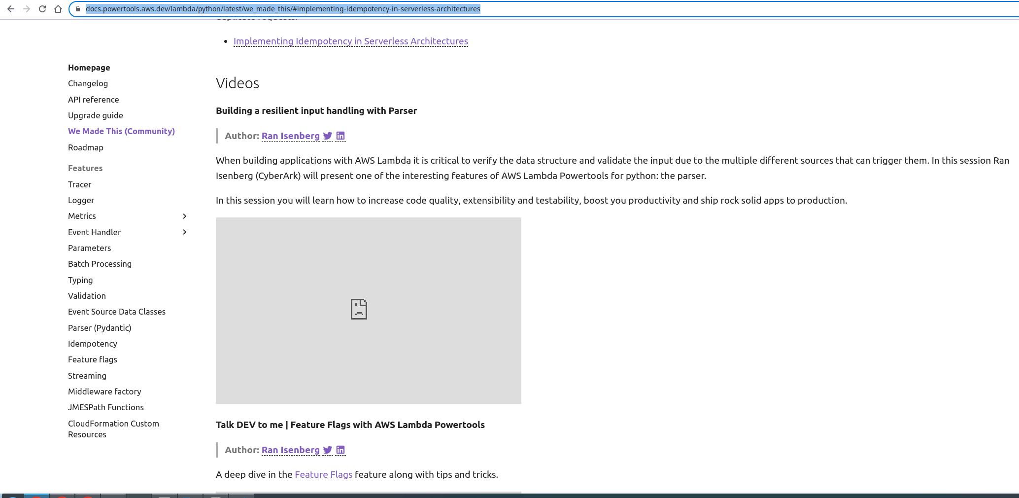 Docs Twitch Videos Are Broken In The We Made This Section · Issue 3095 · Aws Powertools 