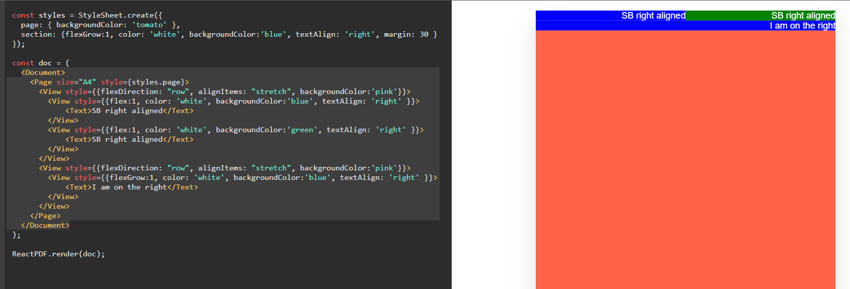 textAlign issue with flex · Issue #2253 · diegomura/react-pdf · GitHub