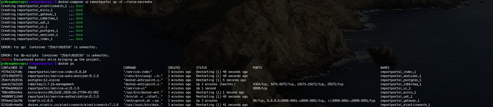 Install Reportportal- API and db-scripts unhealthy · Issue #930 · reportportal/reportportal · GitHub