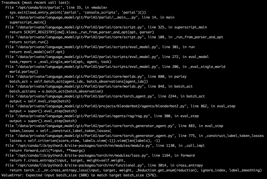 ValueError depedning on the size of Blenderbot2 · Issue #4683 · facebookresearch/ParlAI · GitHub
