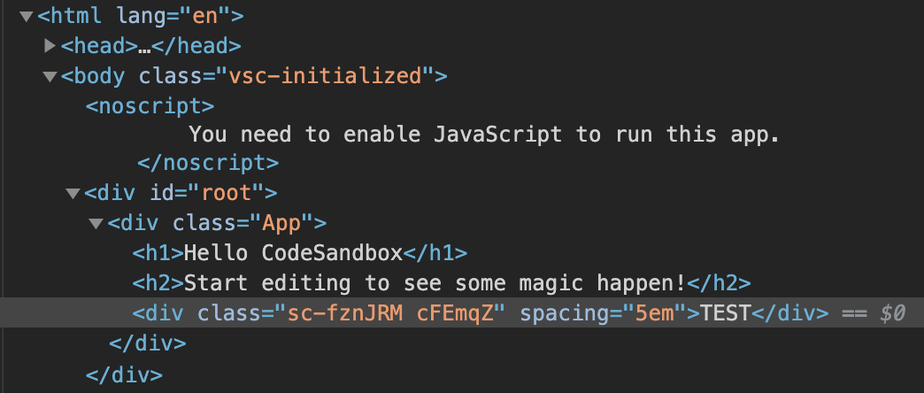 Spacing props on styled components are passed through to underlying DOM ...