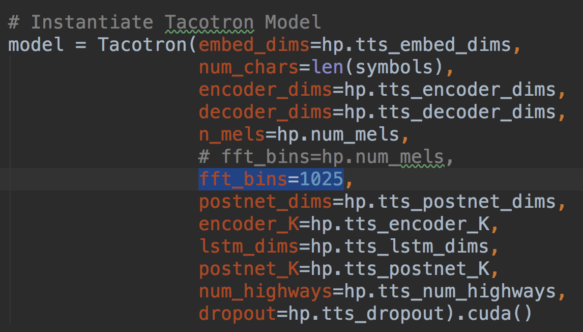 Run train_tacotron.py got Error when fft_bins=1025 · Issue #95 · fatchord/WaveRNN · GitHub