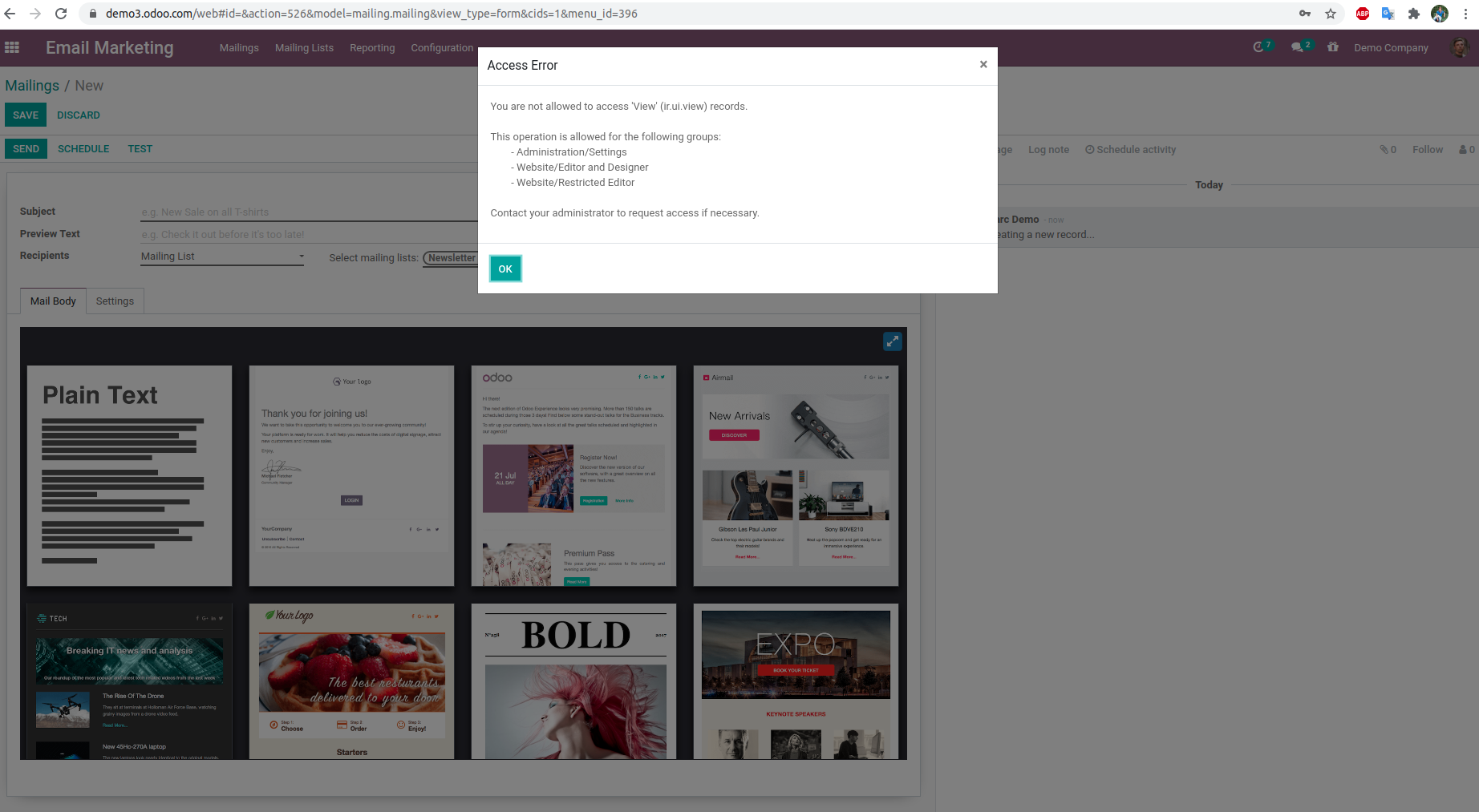 [14.0] [mass_mailing] Mass Mailing Access Rights · Issue #60554 · odoo ...
