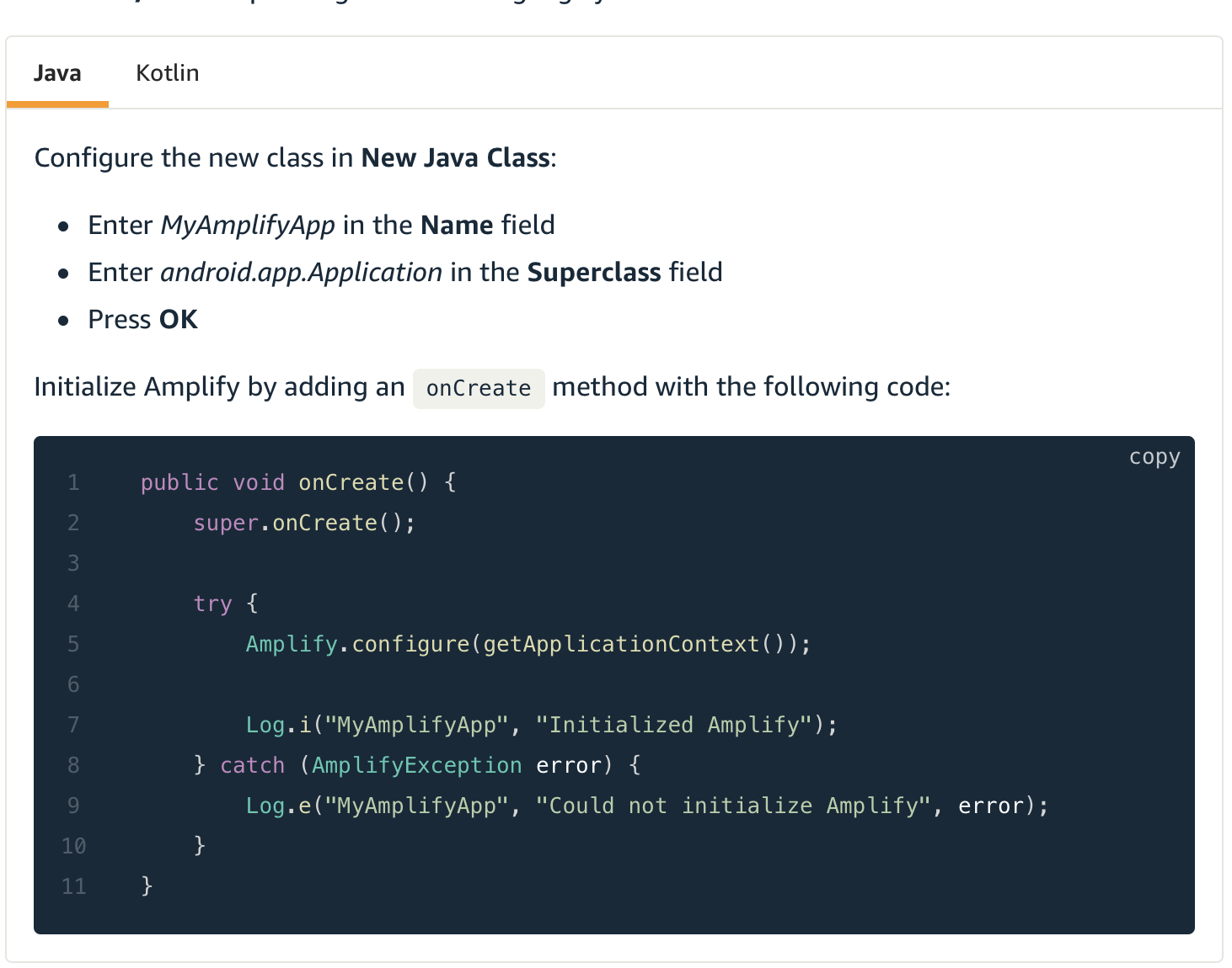 Several things to be refactored in Amplify Android project setup tutorial · Issue #2238 · aws ...