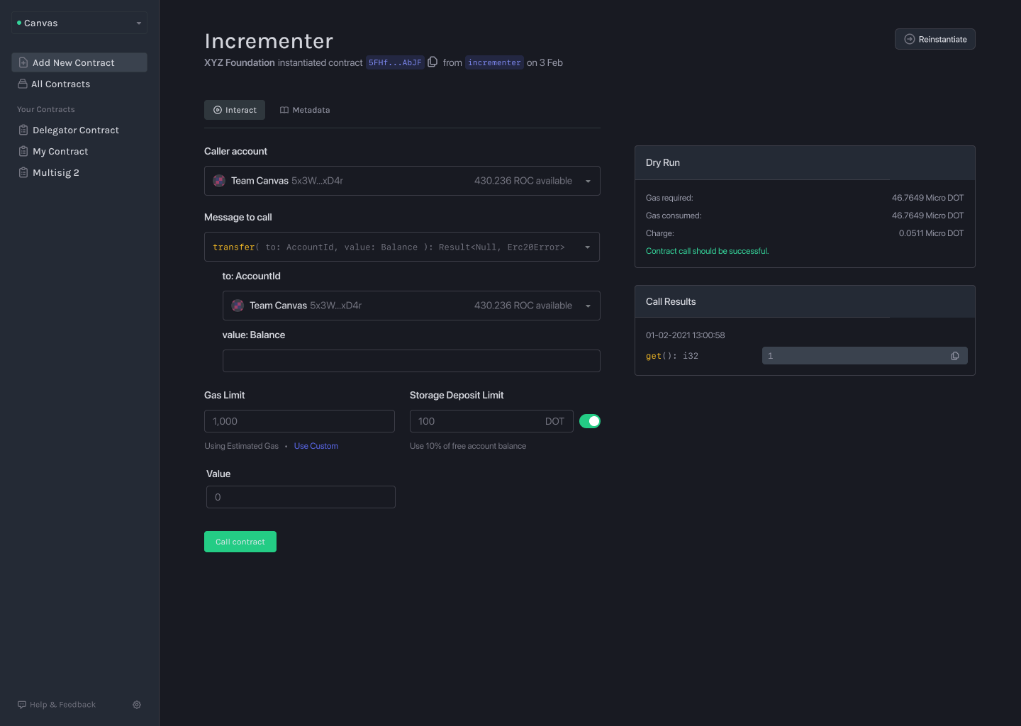 Dry run contract call · Issue #297 · use-ink/contracts-ui · GitHub