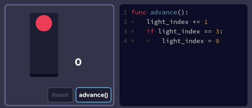 Lesson 15 Modulo: traffic light advance() button not working in example · Issue #683 · GDQuest ...