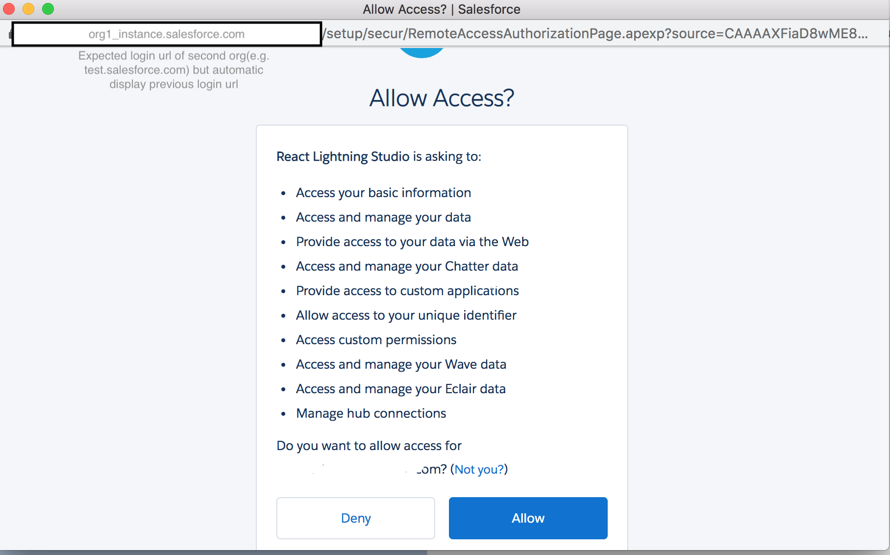 How to clear previous authorized org login Url from authorization popup to authorize another org ...
