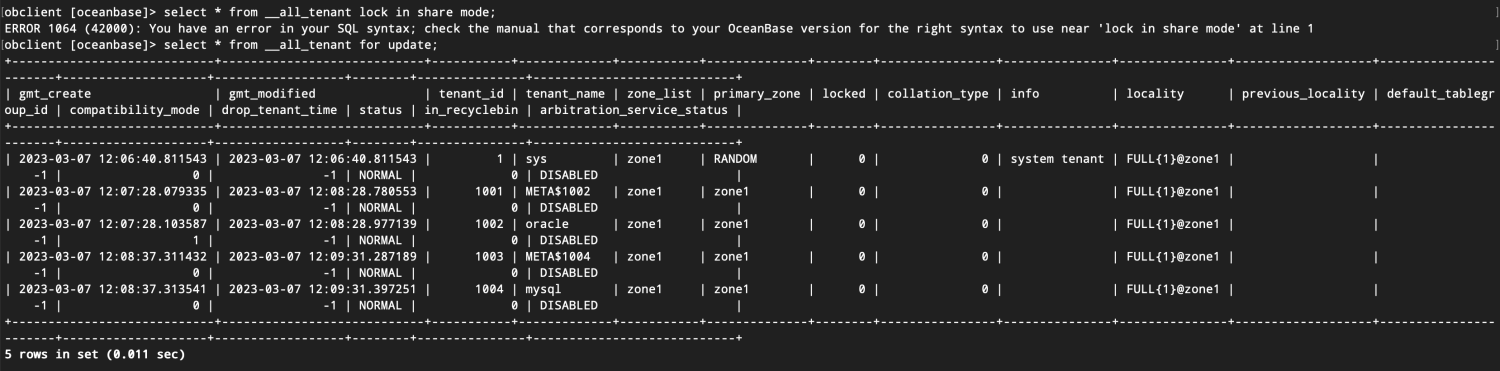 [feat.]: "lock in share mode" function support · Issue #1330 · oceanbase/oceanbase · GitHub