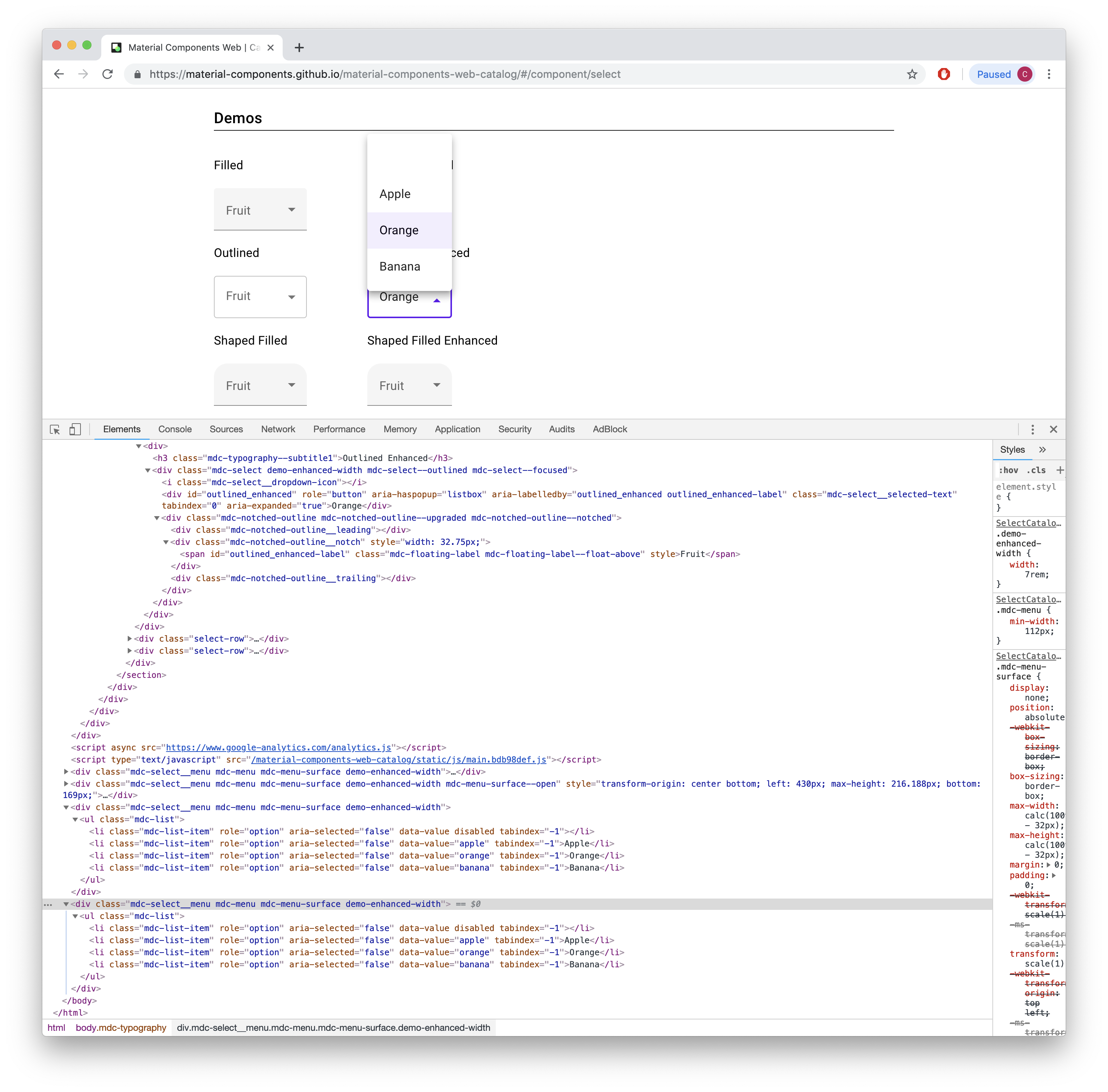 Mdcselect Mdc Selectmenu Mdc Menu Mdc Menu Surface Html Nodes Extracted From Original Node