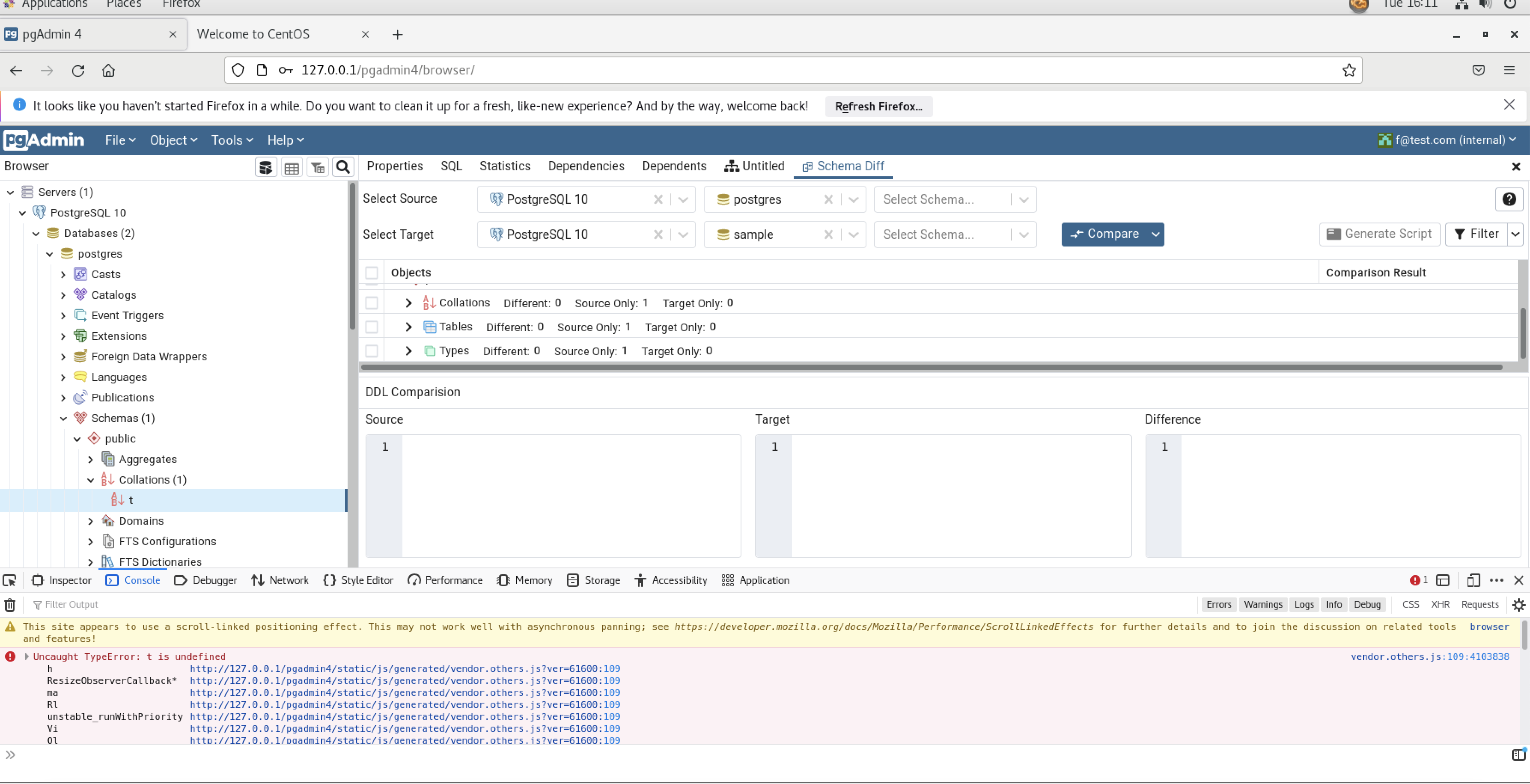 Uncaught Typeerror T Is Undefined Message Displayed On Schema Diff