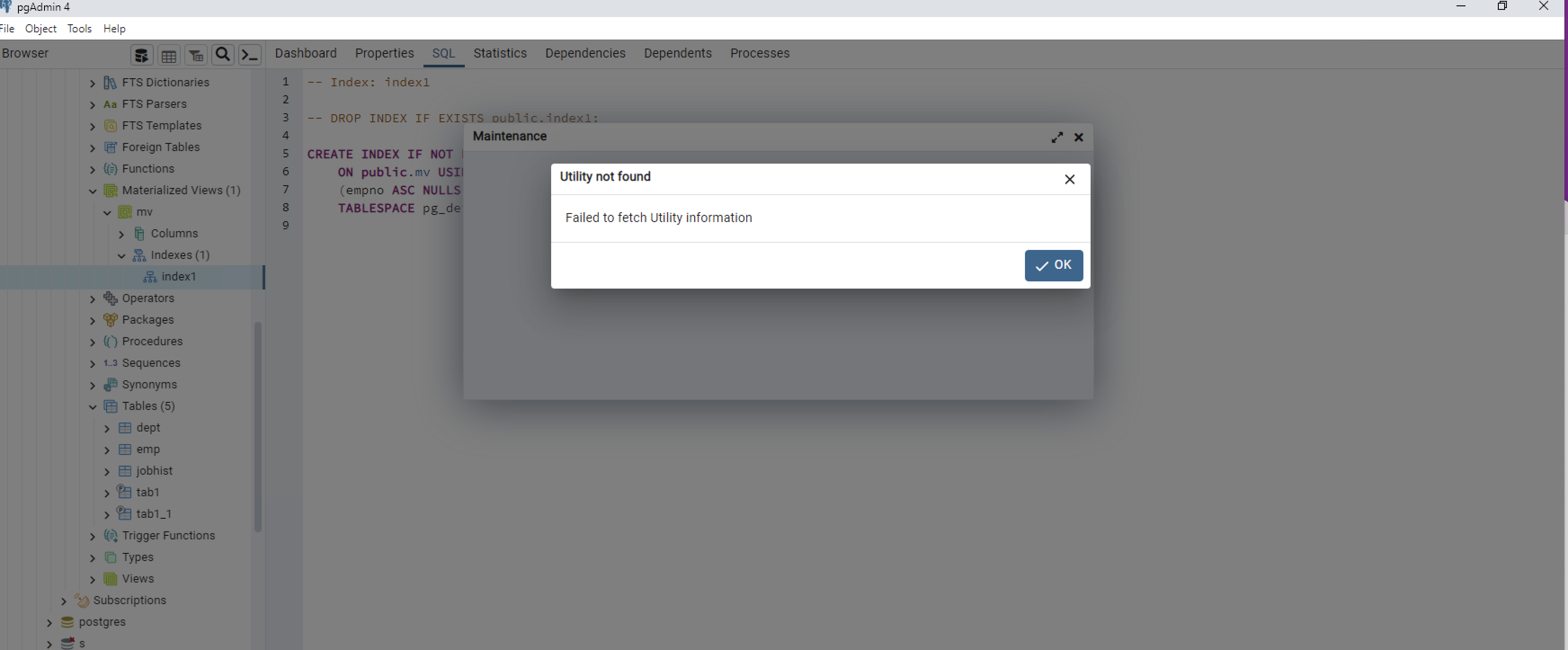 Utility not found: Failed to fetch Utility information error displayed if user Click on ...