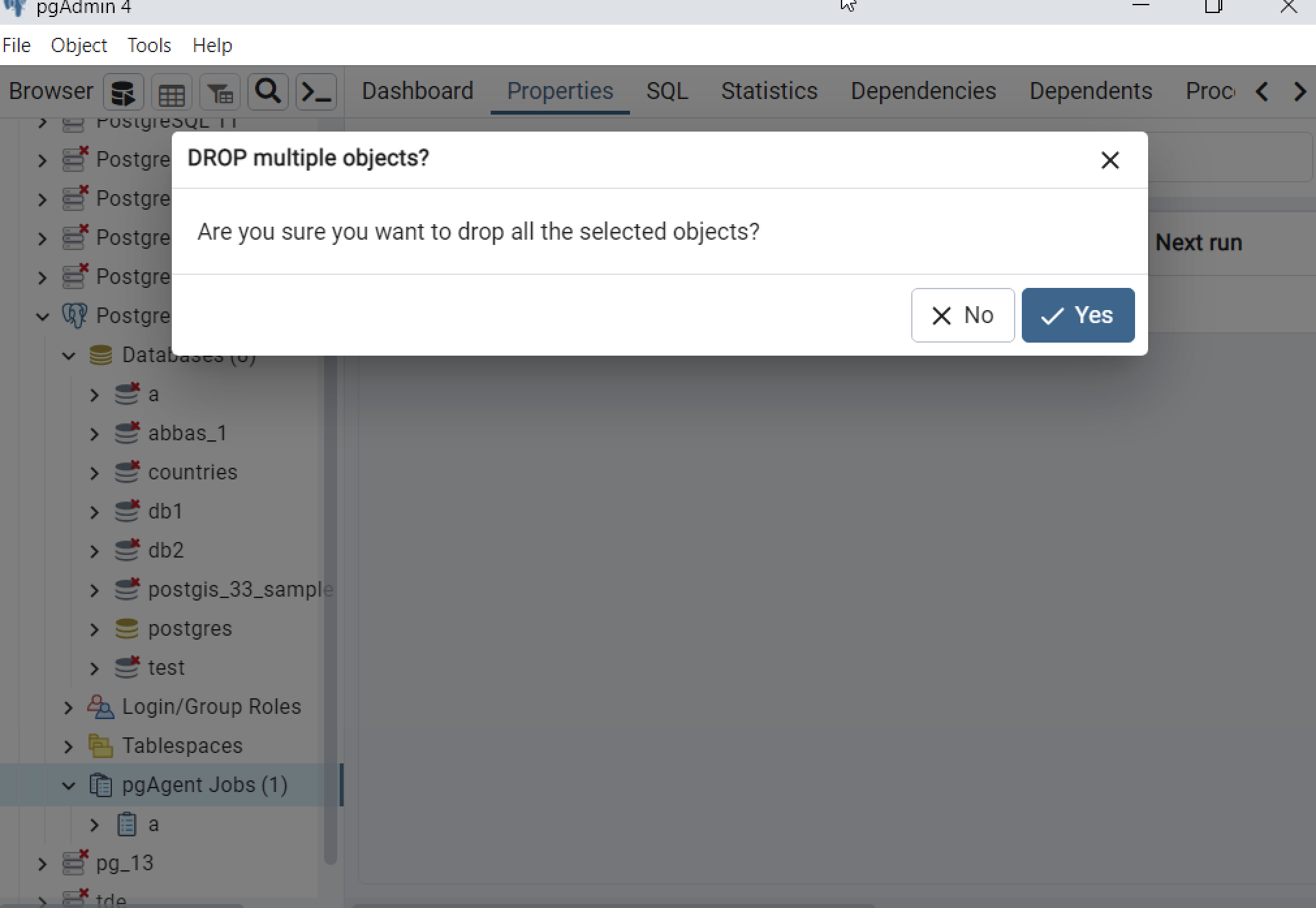 pgAgent: The Job is not being dropped through properties · Issue #5834 · pgadmin-org/pgadmin4 ...