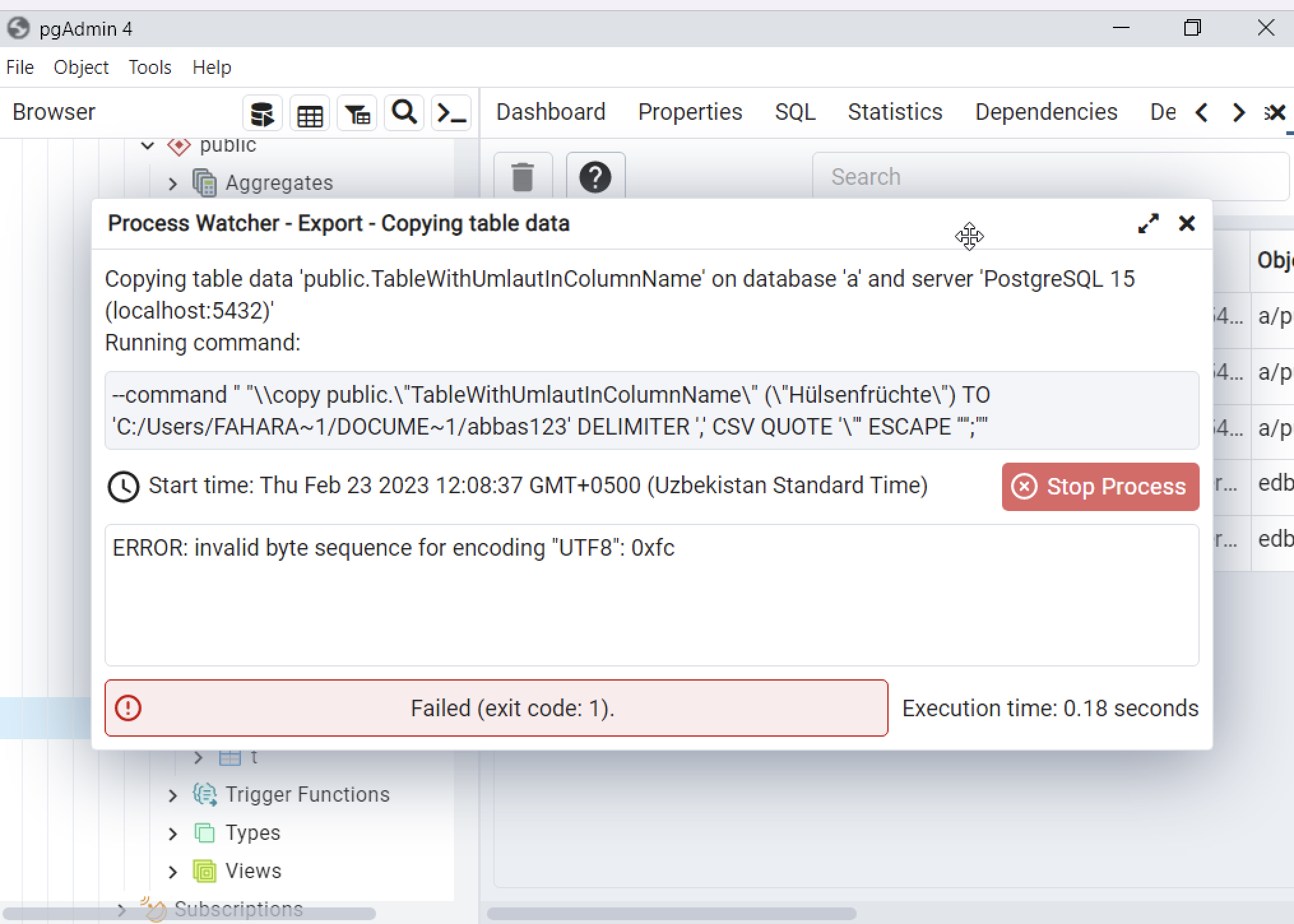 It is not possible to import csv data to tables having columns with german umlauts in their ...