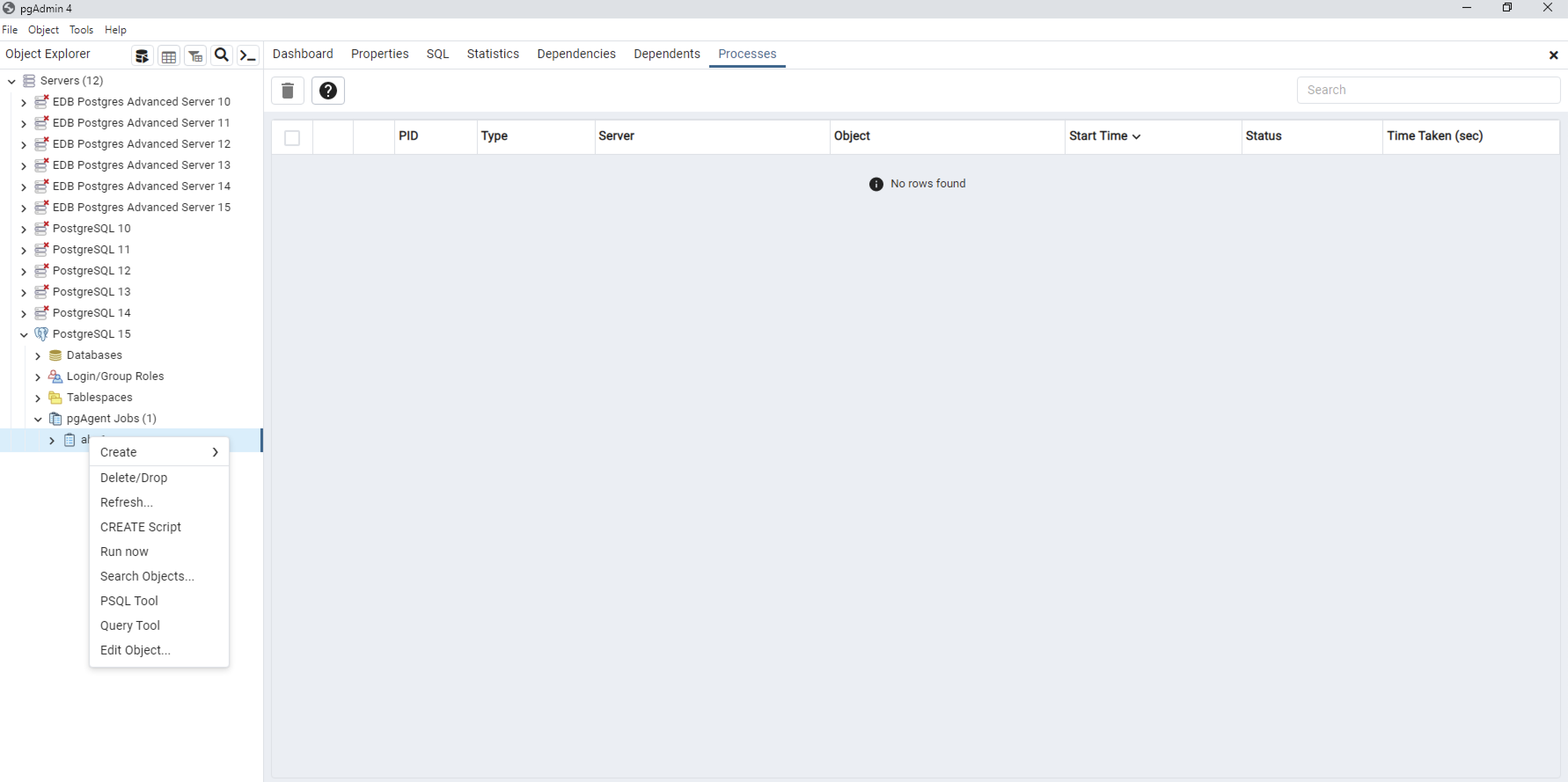 [pgAgent] Remove Search objects and psql tool menus from context menu · Issue #6077 · pgadmin ...