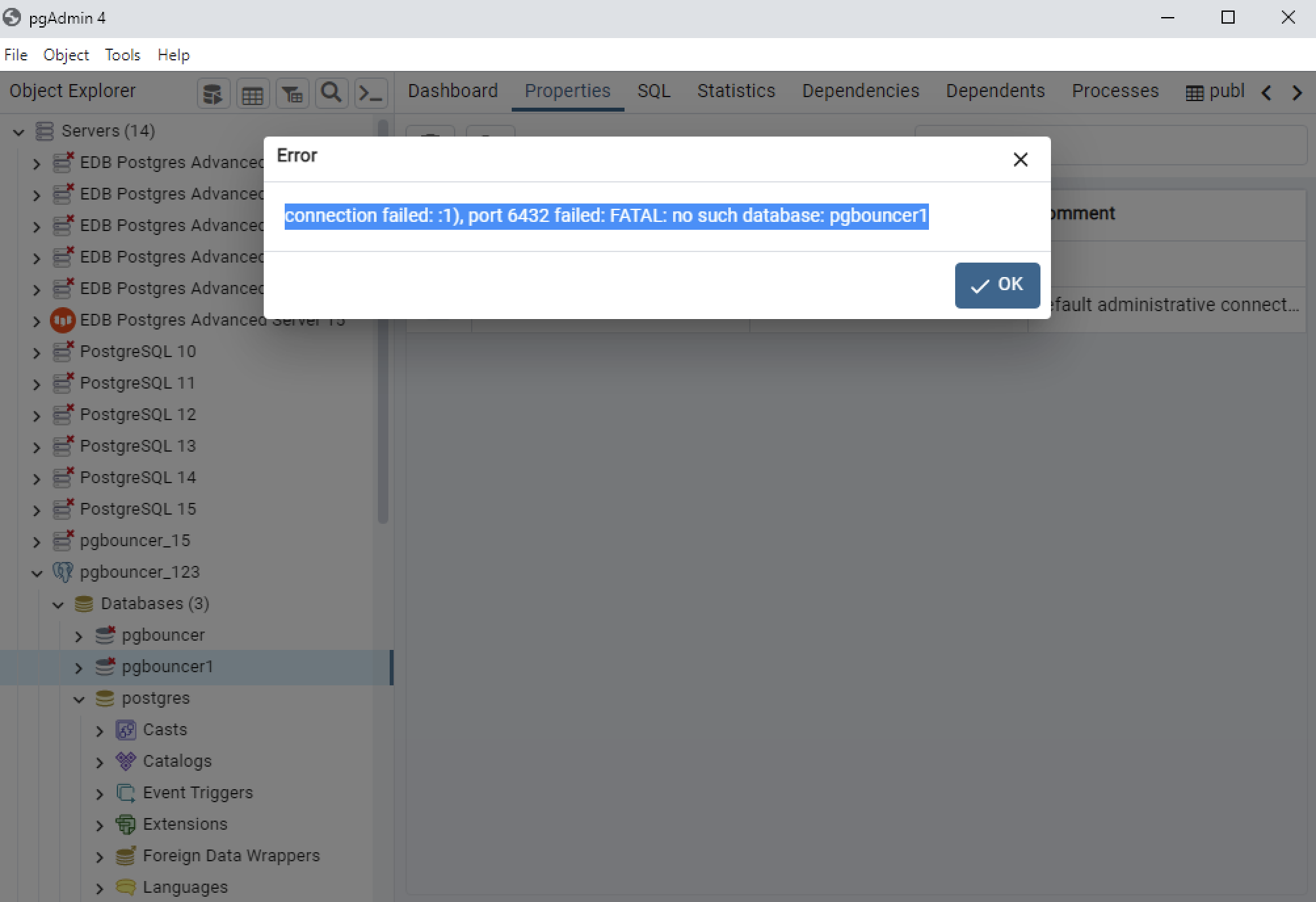 Error Message Is Displayed If User Create New Database With Pgbouncer Port 6432 · Issue 6304