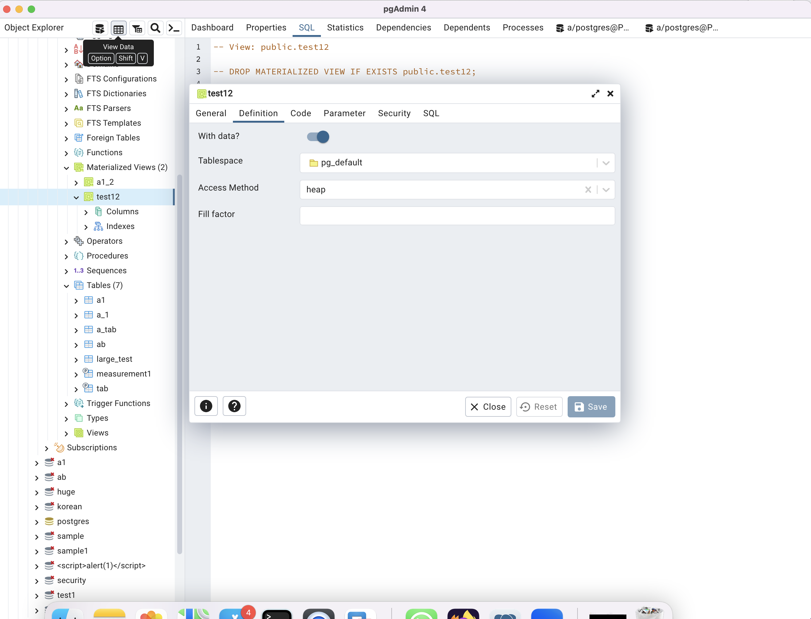 Add "USING method" while creating a Materialized View. · Issue #6400 · pgadmin-org/pgadmin4 · GitHub