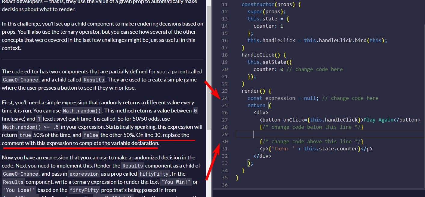 Incorrect line number mentioned in the instructions of exercise "React: Render Conditionally ...