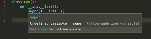 super() being linted badly · Issue #1547 · microsoft/python-language-server · GitHub