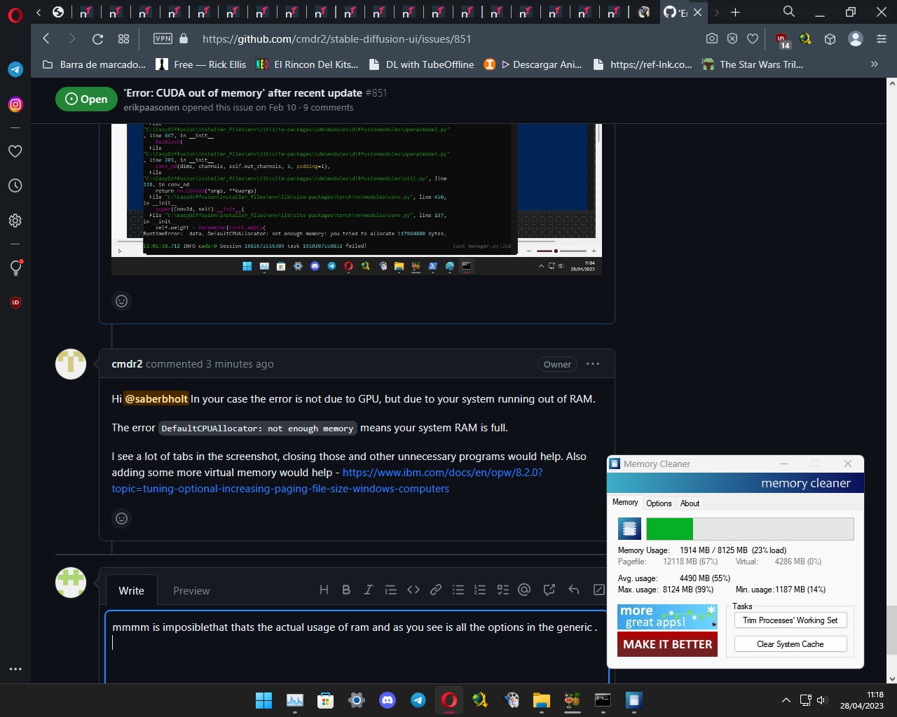 'Error: CUDA out of memory' after recent update · Issue #851 · easydiffusion/easydiffusion · GitHub