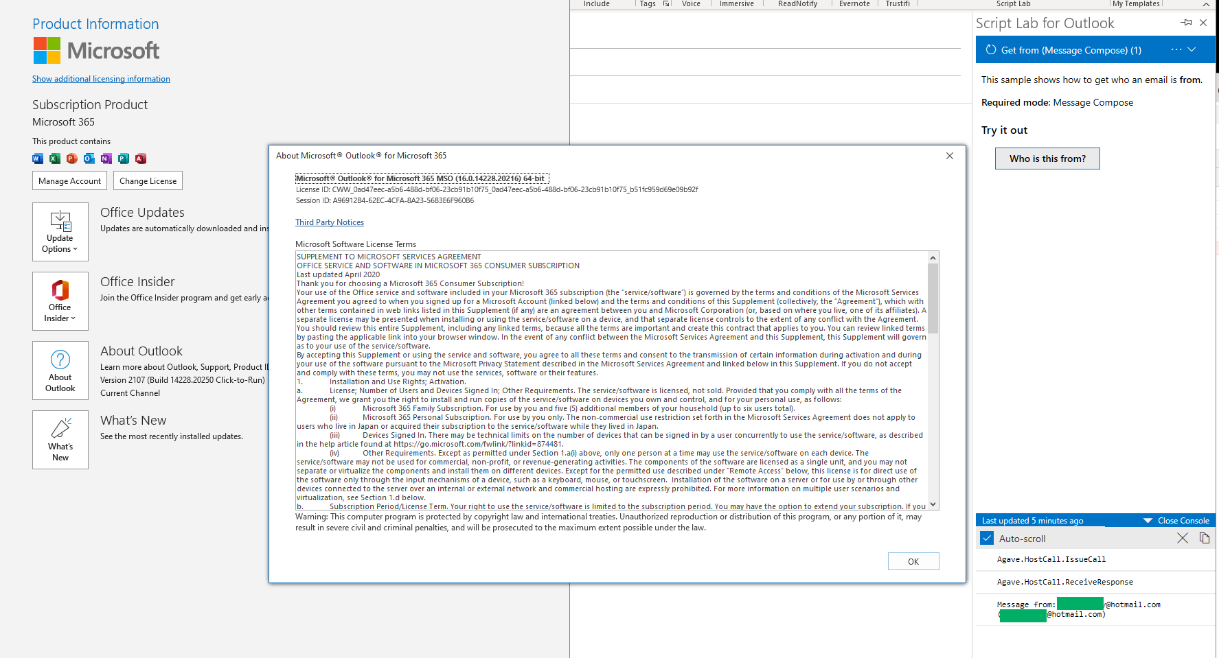 both Office.context.mailbox.item.from.getAsync and Office.context.mailbox.userProfile ...