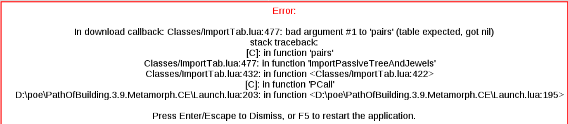 Error on line 195 of launch.lua during import of char/tree and jewels ...