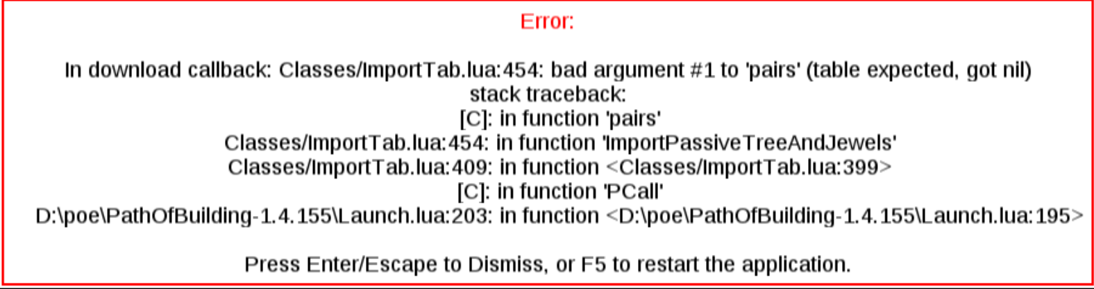Error on line 195 of launch.lua during import of char/tree and jewels ...