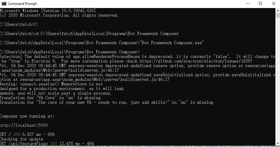 Cannot start Composer 1.2.1 desktop version · Issue #5073 · microsoft/BotFramework-Composer · GitHub