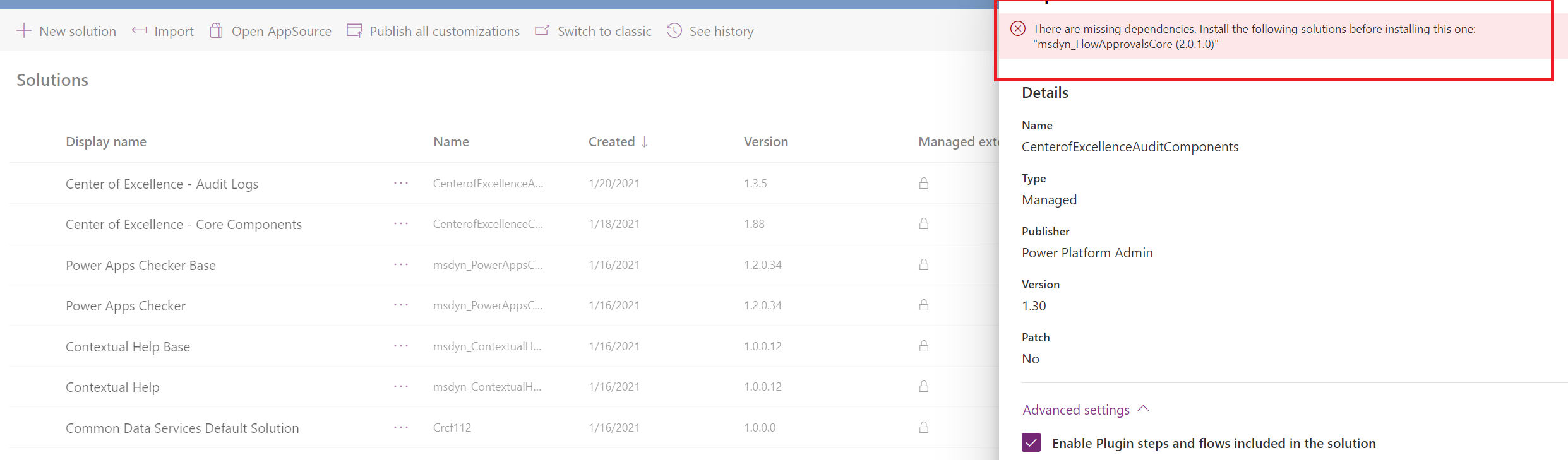 [BUG]: There are missing dependencies. Install the following solutions before installing this ...