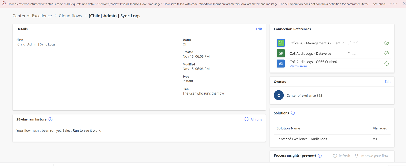 [Child] Admin | Sync Logs fails when starting · Issue #4232 · microsoft/coe-starter-kit · GitHub
