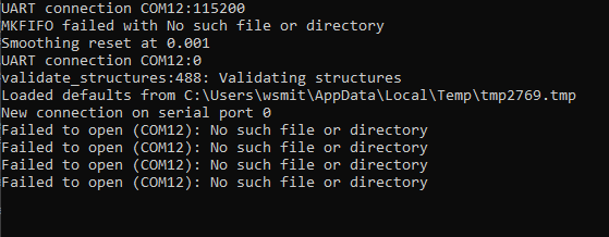Cannot open a serial COM port for external GPS (Failed to open (COM12): No such file or ...