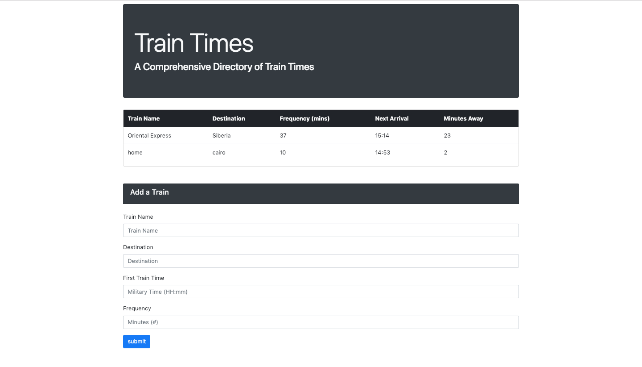 GitHub - EmanuelPires/Train-Scheduler: Train Scheduling app that uses ...