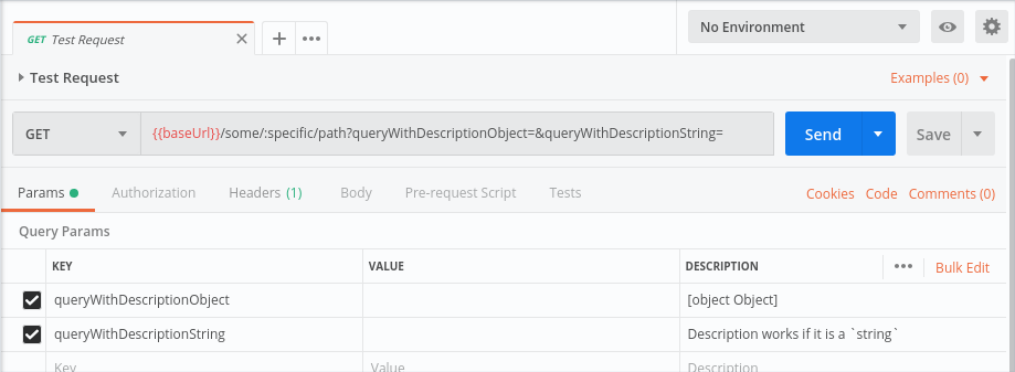 Collection Import: query parameter and header description object is ...