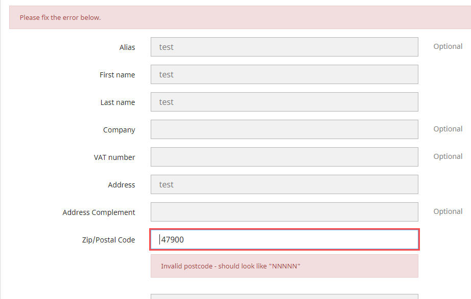 Postcode validation in address must not consider non-significant spaces ...
