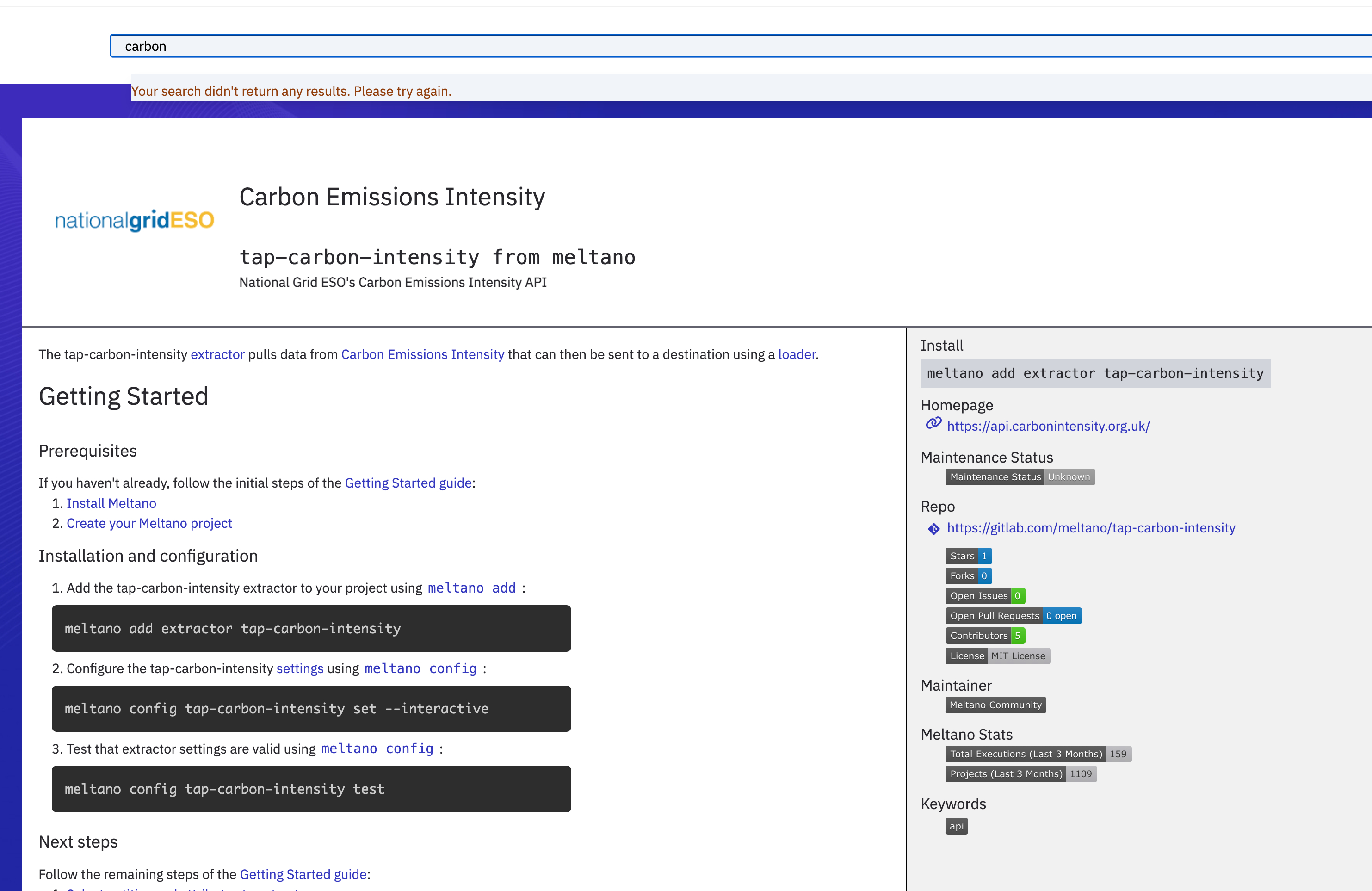 Search Doesnt Reveal Carbon Emissions Tap · Issue 1006 · Meltanohub