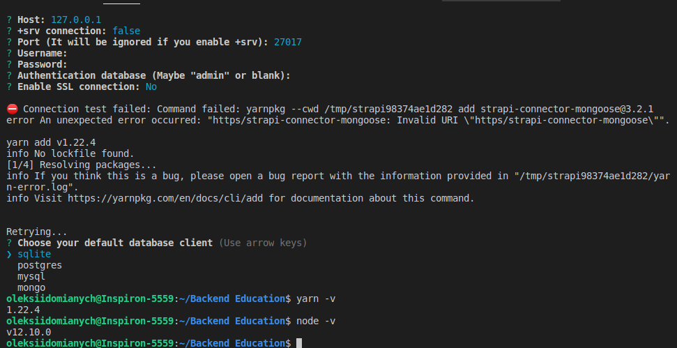 yarn/npx create-strapi-app not working with Mongo · Issue #8243 · strapi/strapi · GitHub