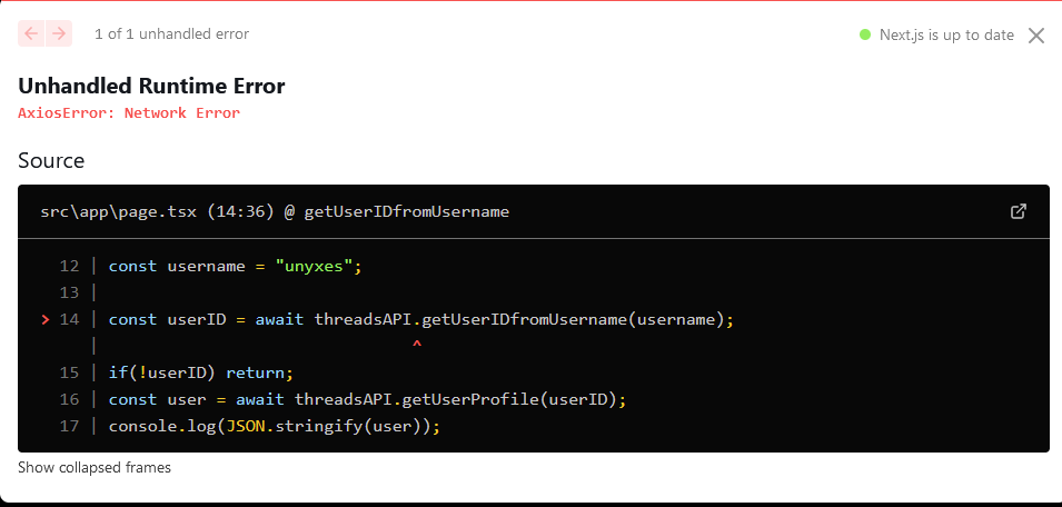 Axios Network Error · Issue 148 · Junhoyeo Threads Api · Github
