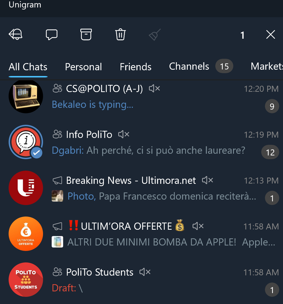 Back button overlapping unmute icon when selecting chats · Issue #2464 · UnigramDev/Unigram · GitHub