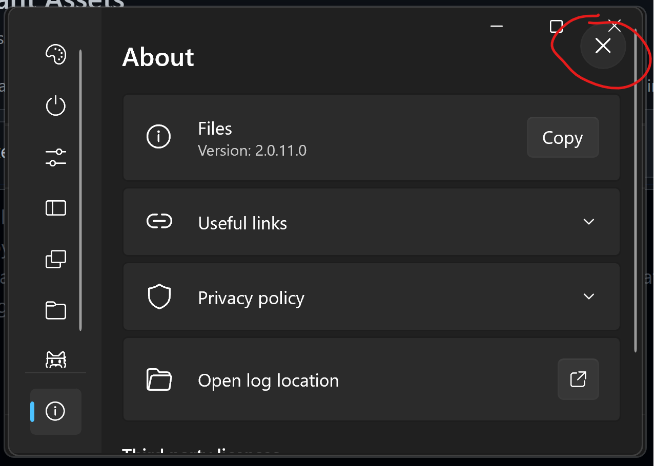 Settings close button overlaps window close button with a small window · Issue #6073 · files ...