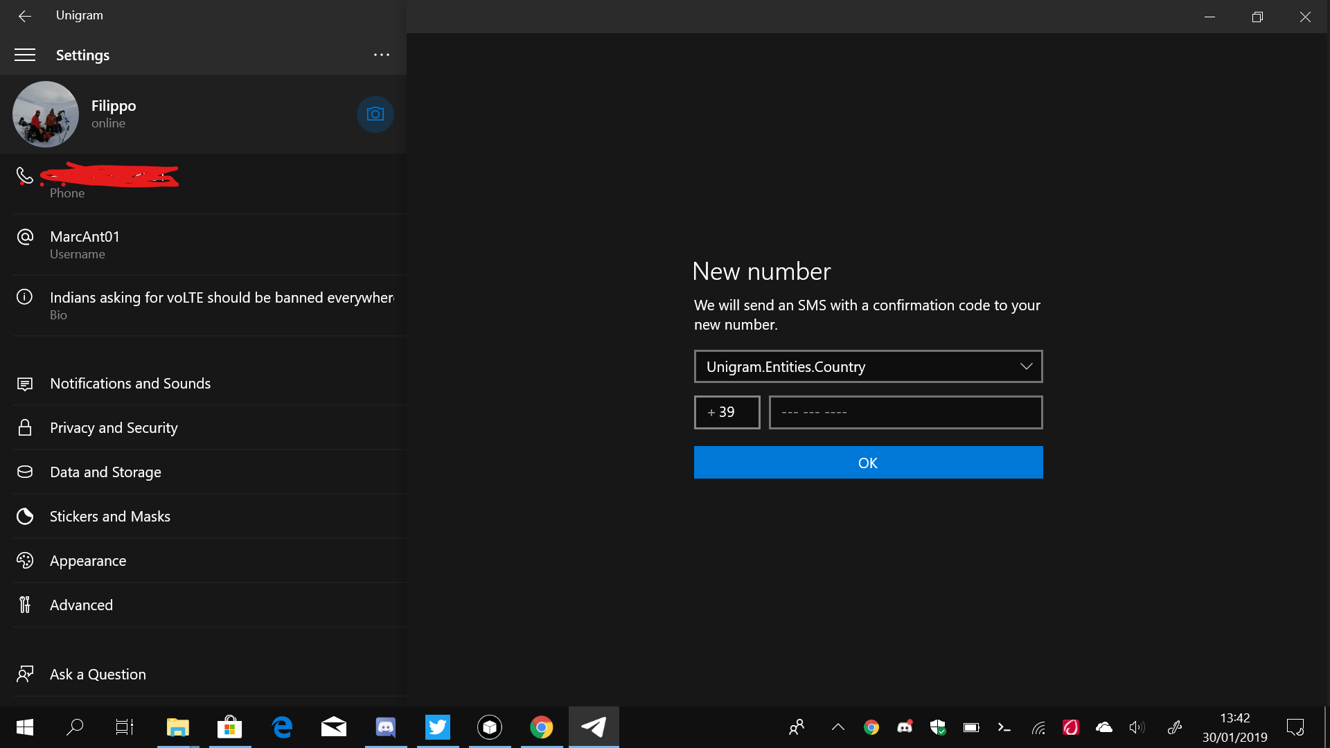 Countries haven't been added in the section to change phone number ...